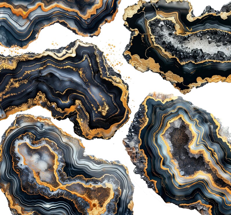 Black Agate Borders Clipart Gold Glitter Black Marble Border Geode ...