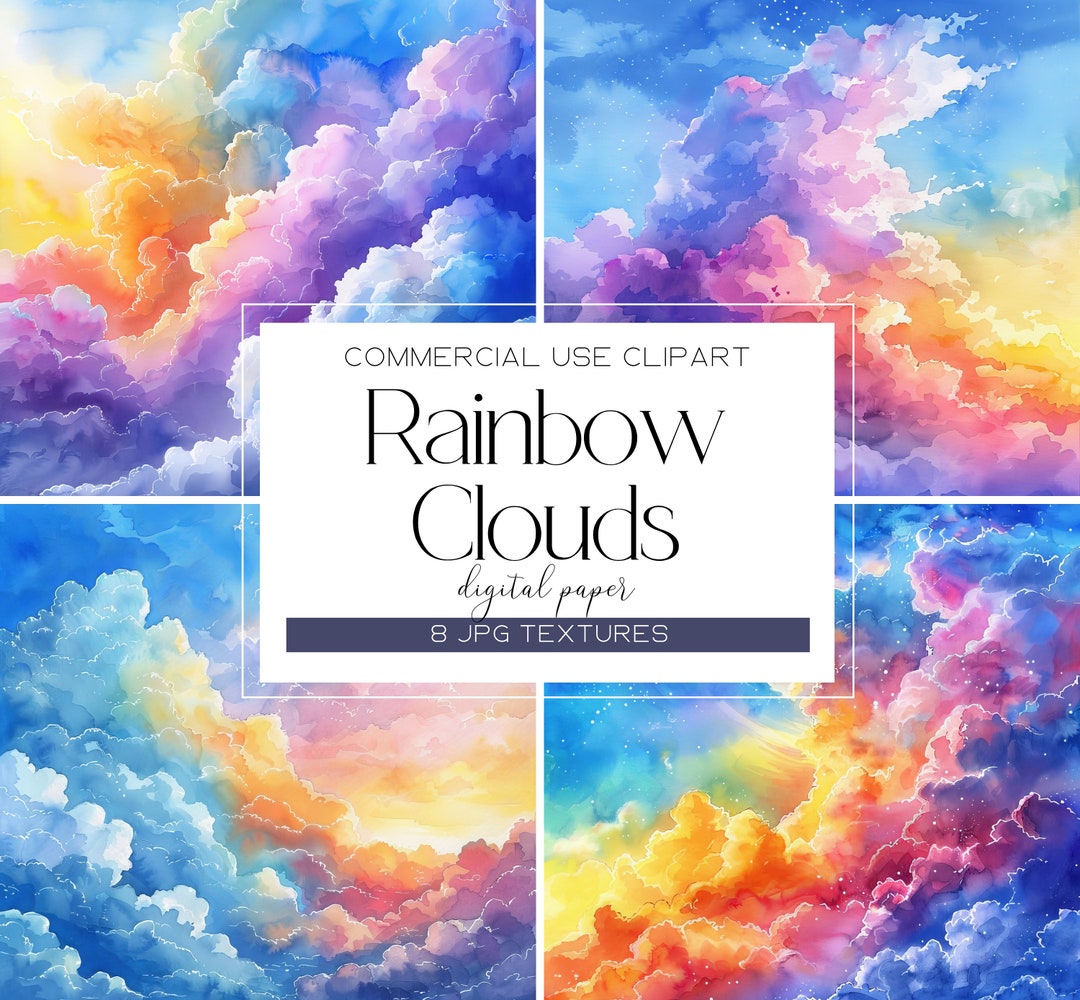 Rainbow Clouds Digital Paper Rainbows Pattern JPEG Baby Shower ...
