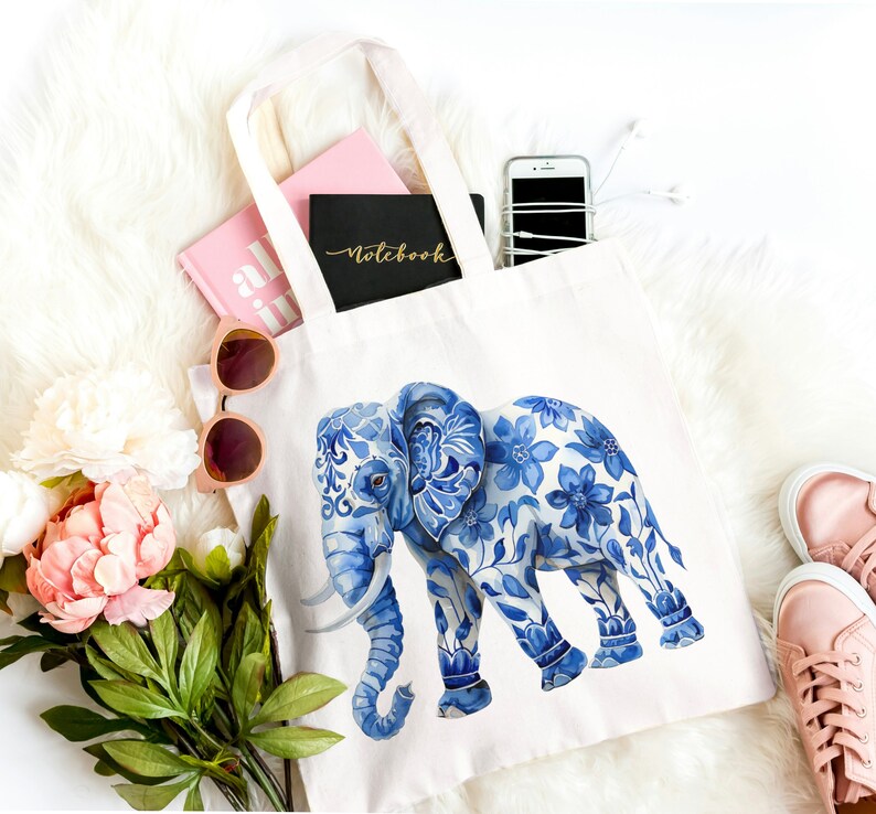 Toile Blue Elephant Clipart Watercolor Chinoiserie Toile De Jouy Jungle ...