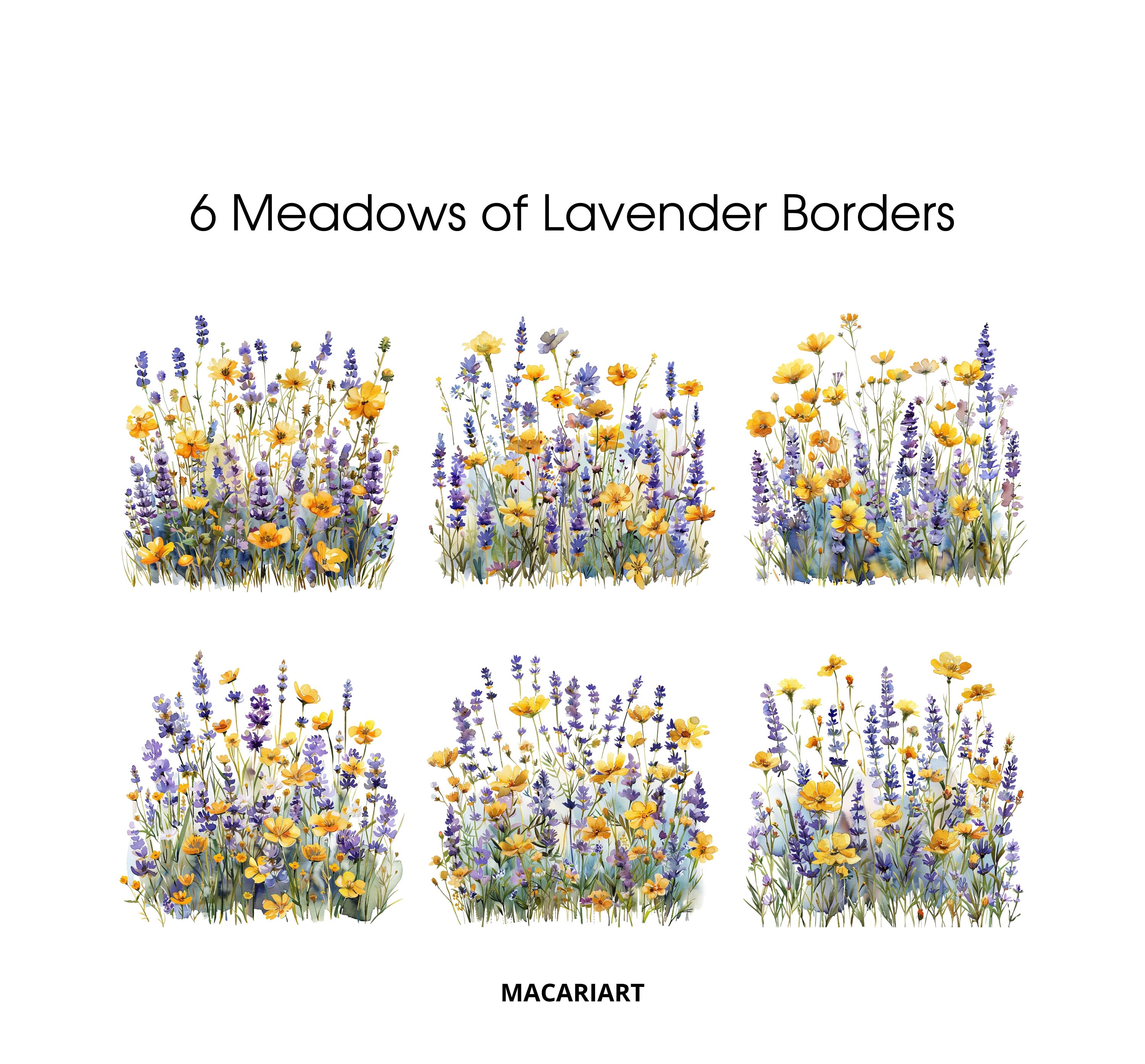 Lavender Borders Clipart Floral Watercolor Borders Wildflowers Seamless ...
