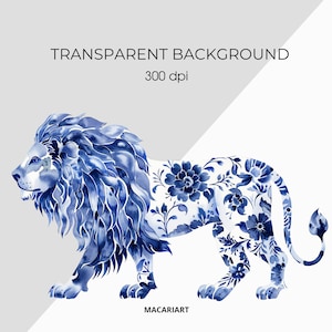 Blue Safari Toile Clipart Watercolor Chinoiserie Jungle Animals Baby ...