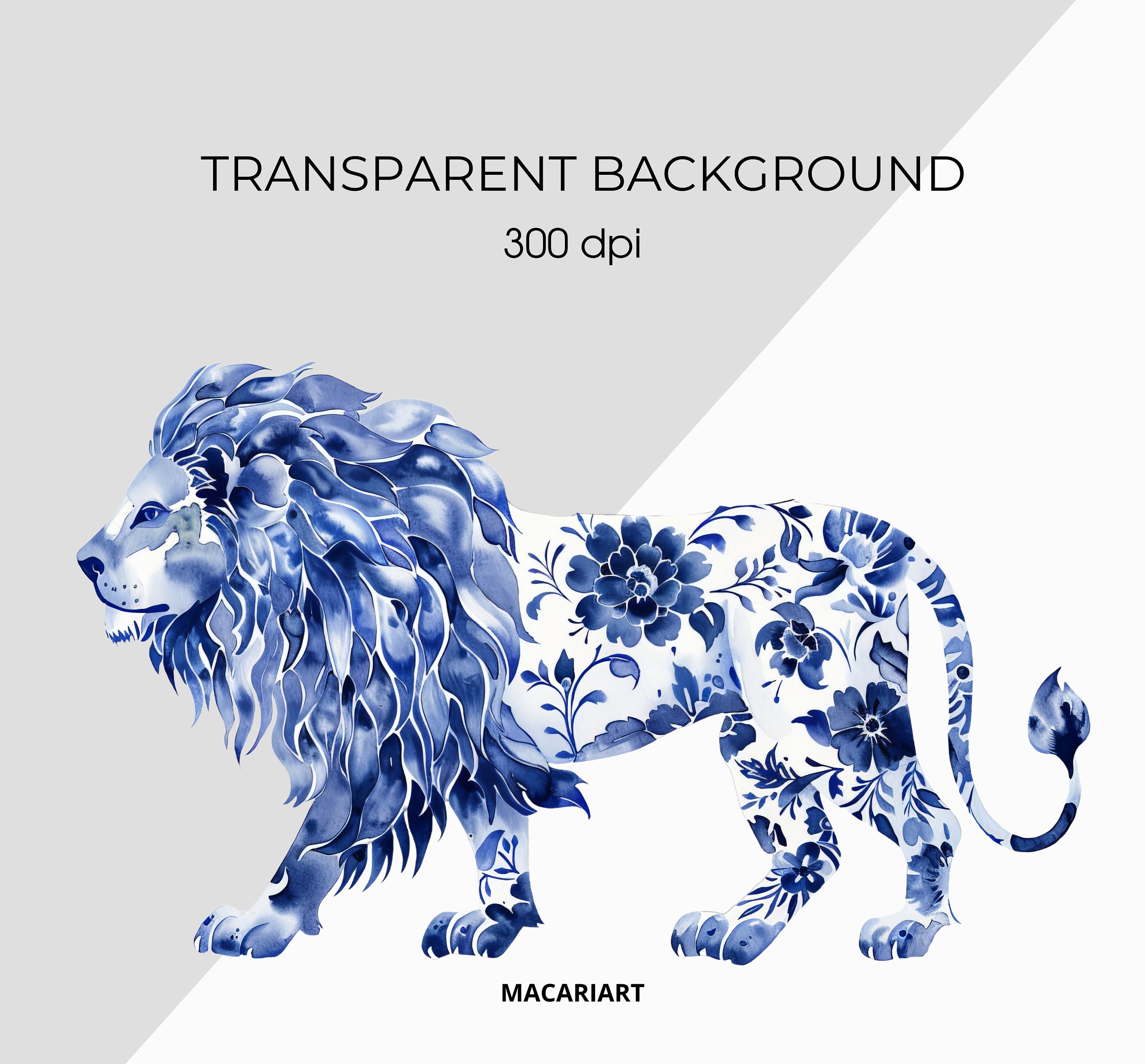 Blue Safari Toile Clipart Watercolor Chinoiserie Jungle Animals Baby ...