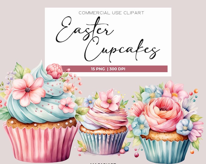 Watercolour Easter Cupcake Clipart, Transparent PNG, Pastel Easter ...