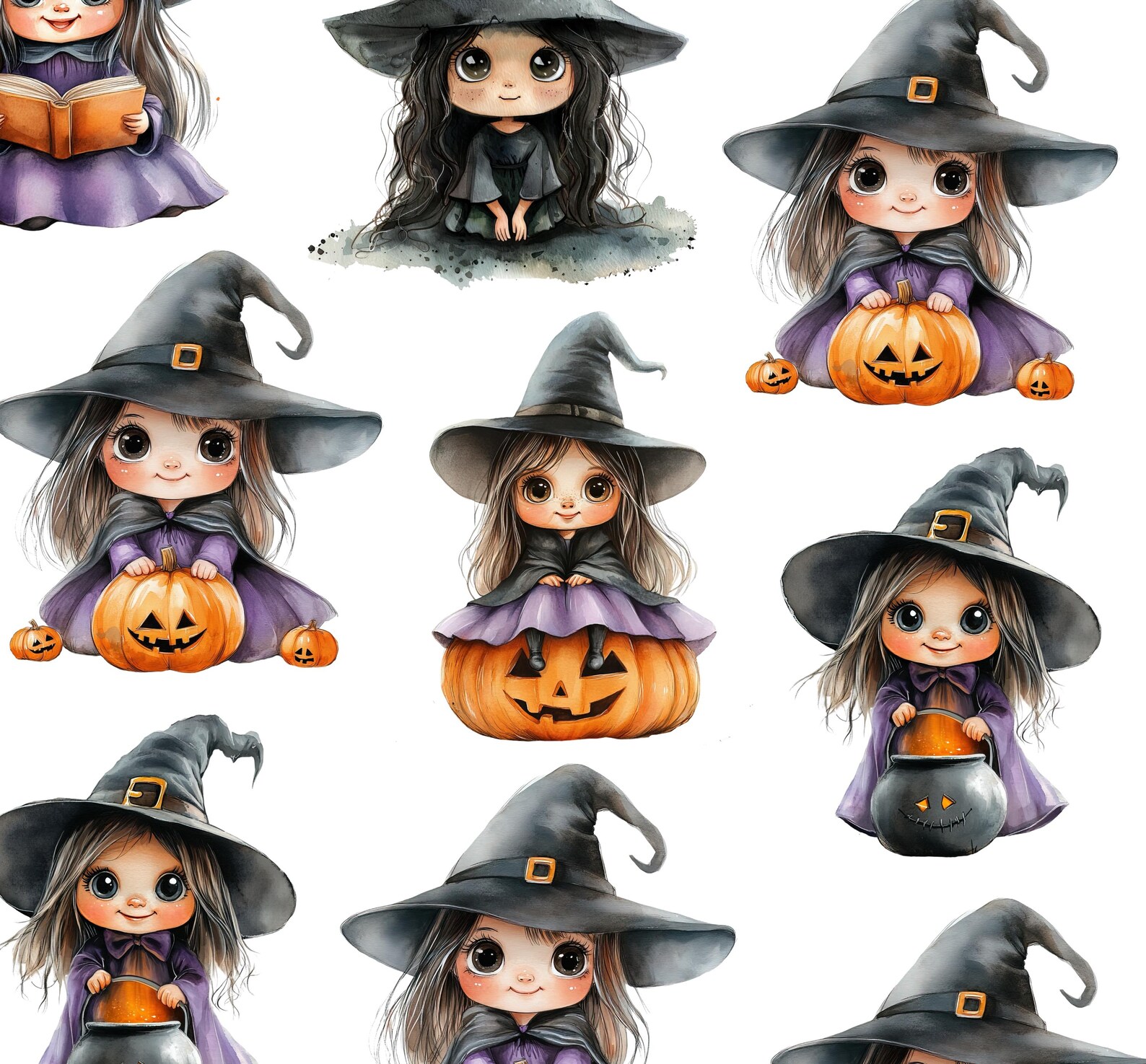 Cute Witch Clipart Watercolor Halloween Clip Art Mystical Witches Png ...