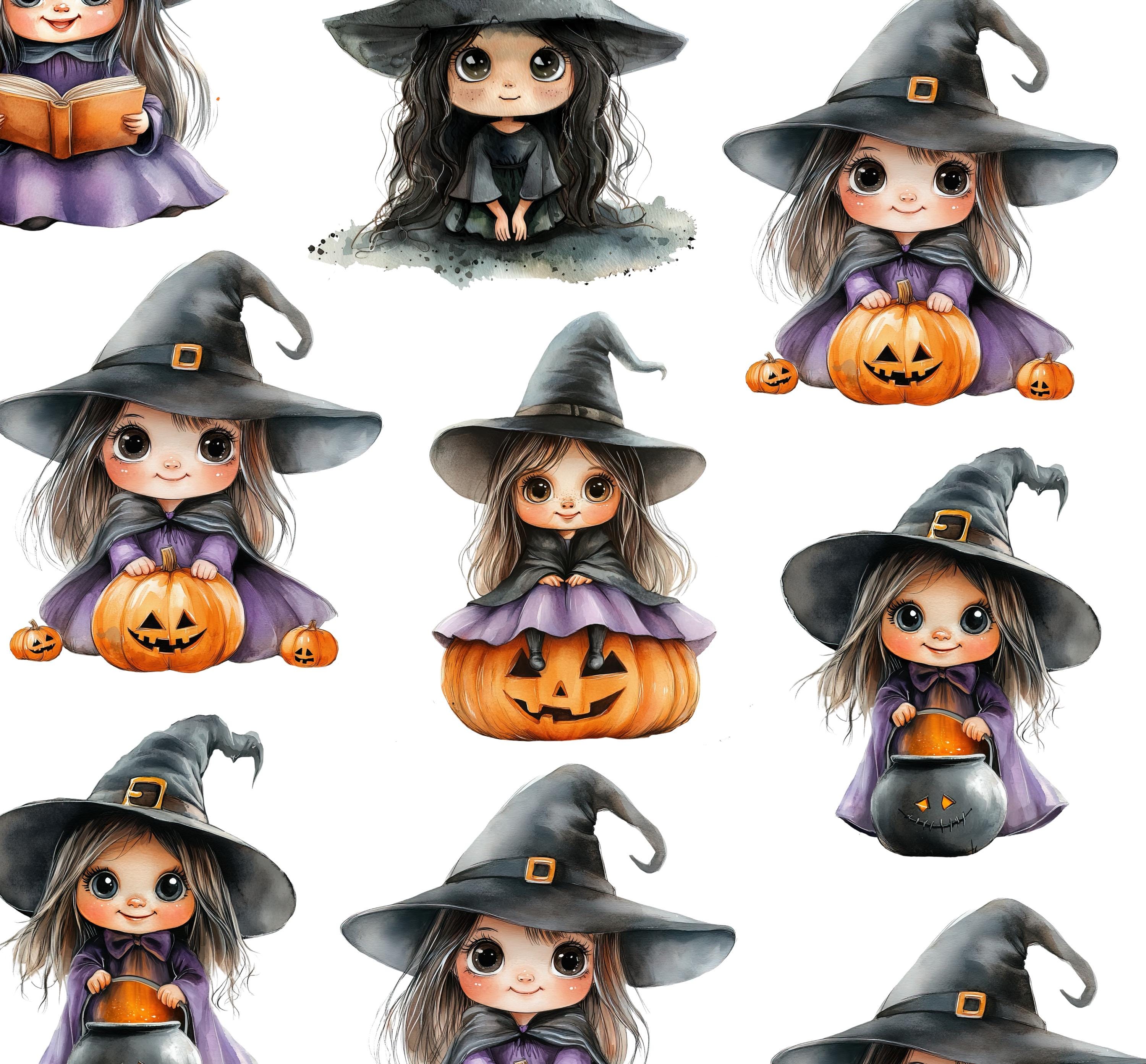 Cute Witch Clipart Watercolor Halloween Clip Art Mystical Witches Png ...