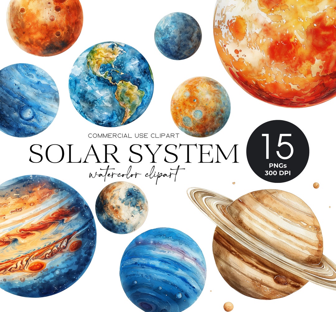 Watercolor Solar System Clipart Pack Planets Png Universe Clipart ...