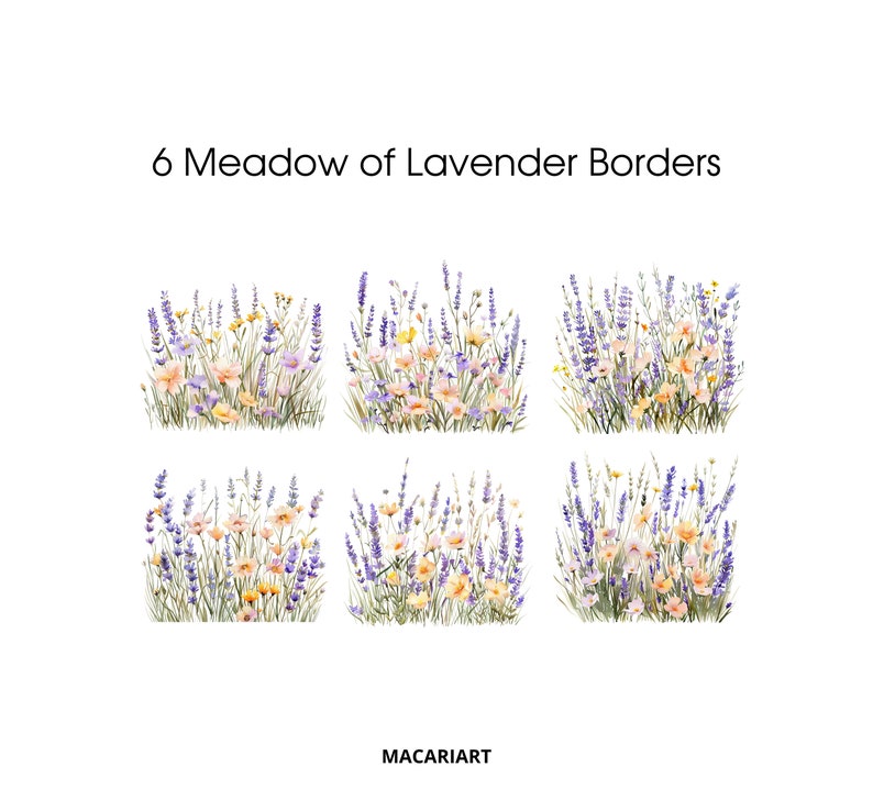 Lavender Borders Clipart Floral Watercolor Borders Wildflowers Seamless ...