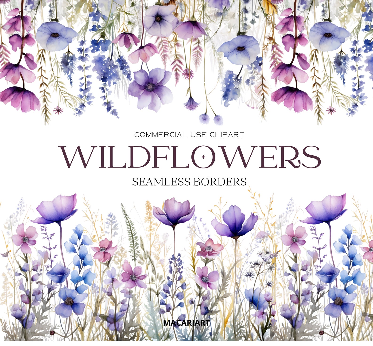 Wildflowers Borders Clipart Floral Watercolor Borders Flowers Seamless ...