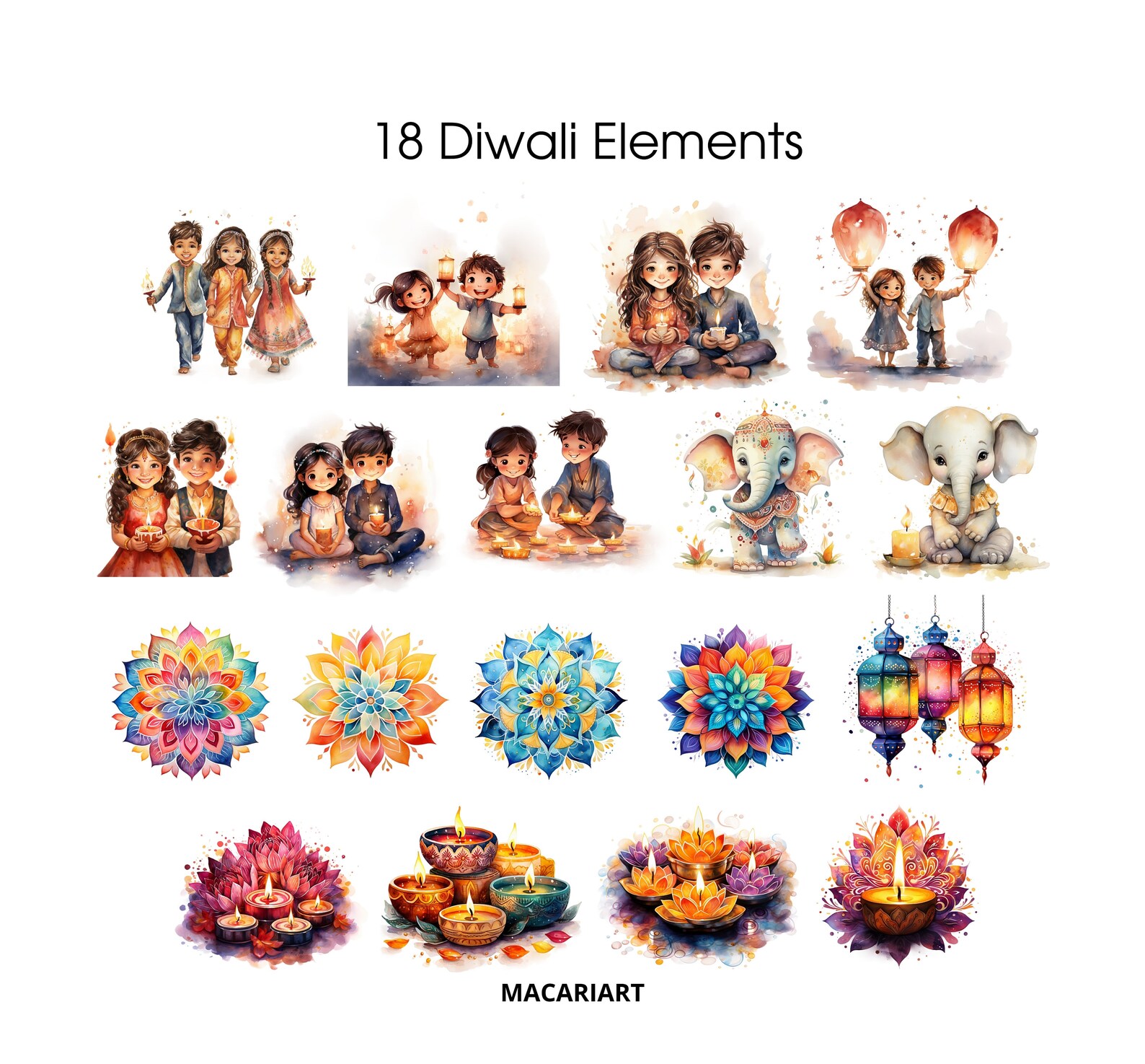 Diwali Clipart Festival of Lights Happy Diwali Watercolor Clipart ...