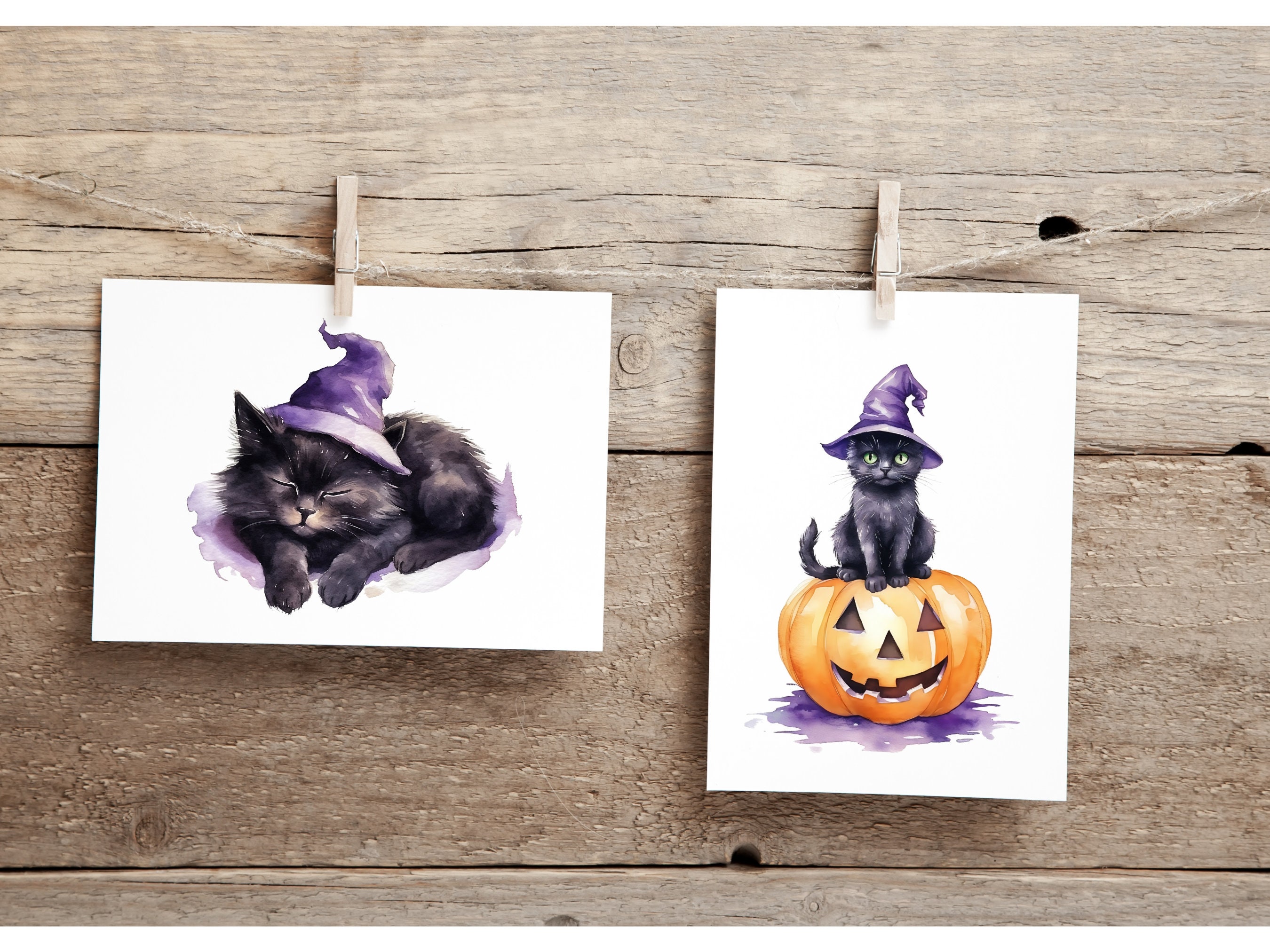 Halloween Cat Watercolor Clipart Witch Cat Halloween Png Black - Etsy
