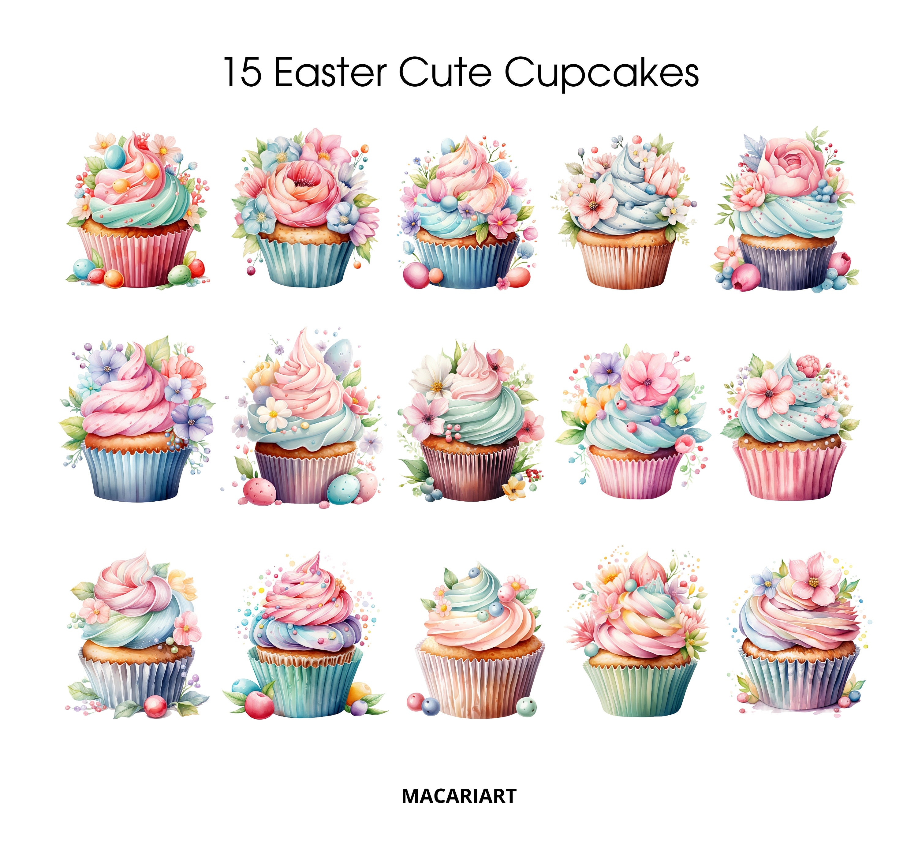 Easter Cupcake Clipart Easter Sweets Png Pastel Spring Cupcakes ...