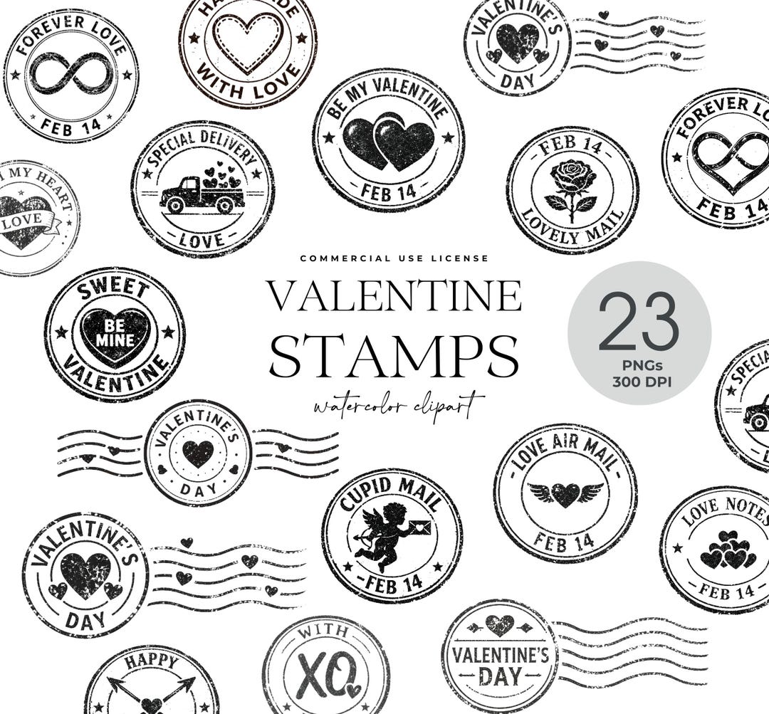 Valentine Postage Stamps Clipart, Valentines Day Clipart, Cupid Hearts ...
