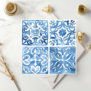 Mediterranean Tile Watercolor Portuguese Azulejo Ceramic Tiles Blue ...