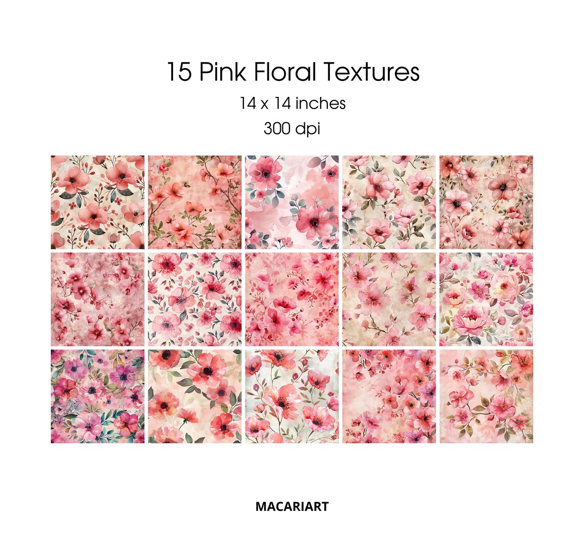 Pink Floral Digital Papers Watercolor Wildflowers Printable Papers Pack ...