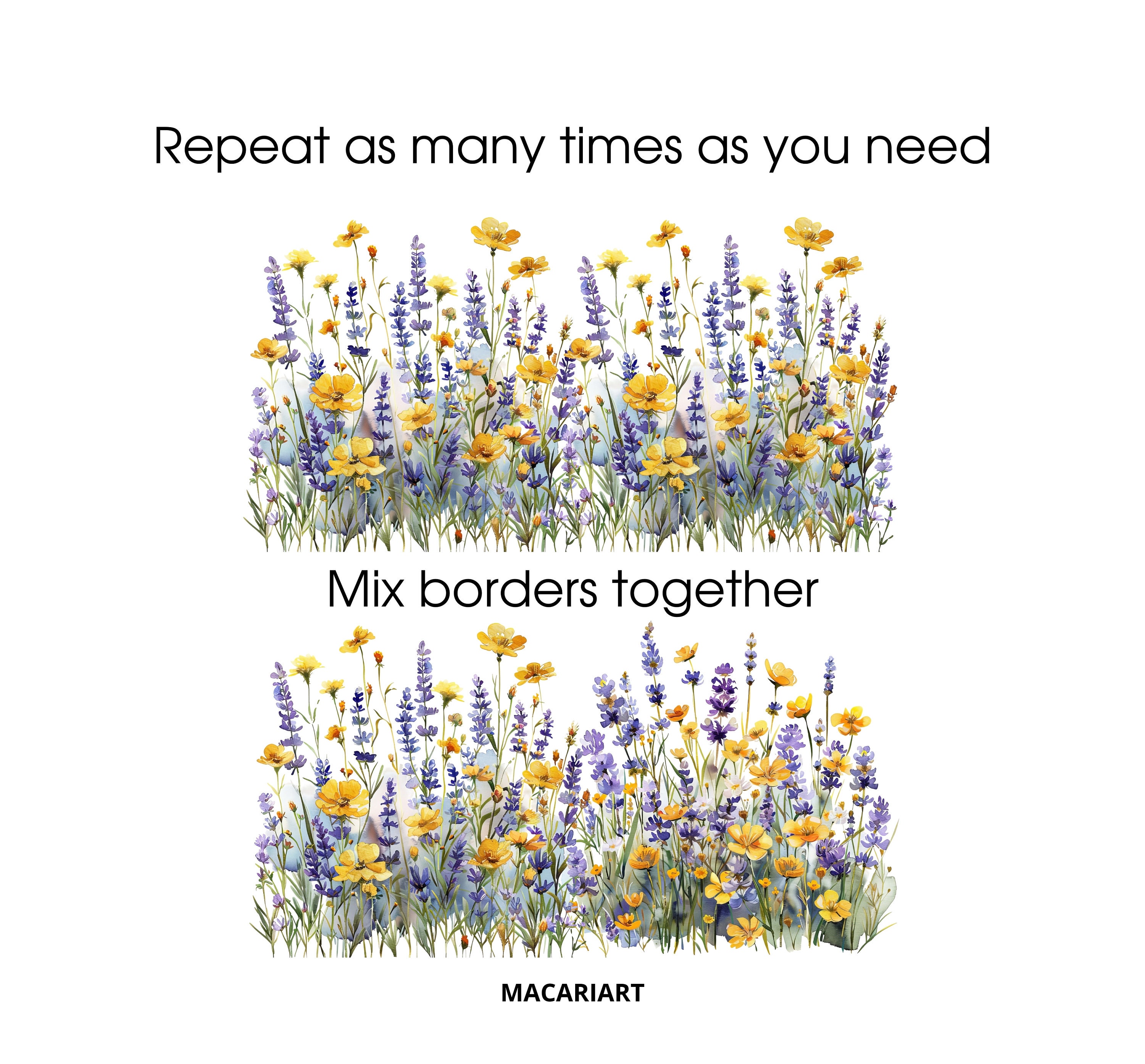 Lavender Borders Clipart Floral Watercolor Borders Wildflowers Seamless ...