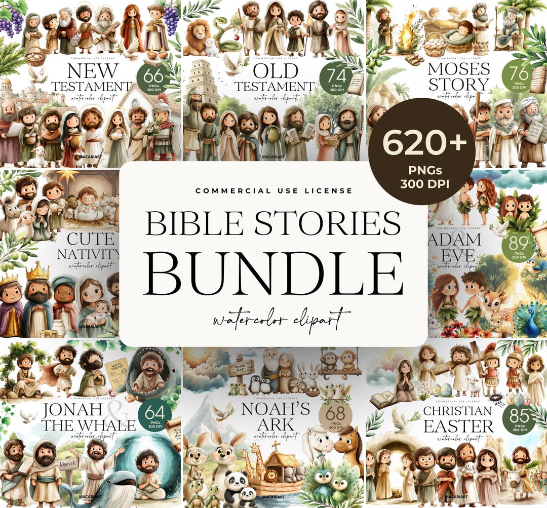 Bible Story Clipart Bundle, Kids Bible Scenes, Cute Biblical Characters ...