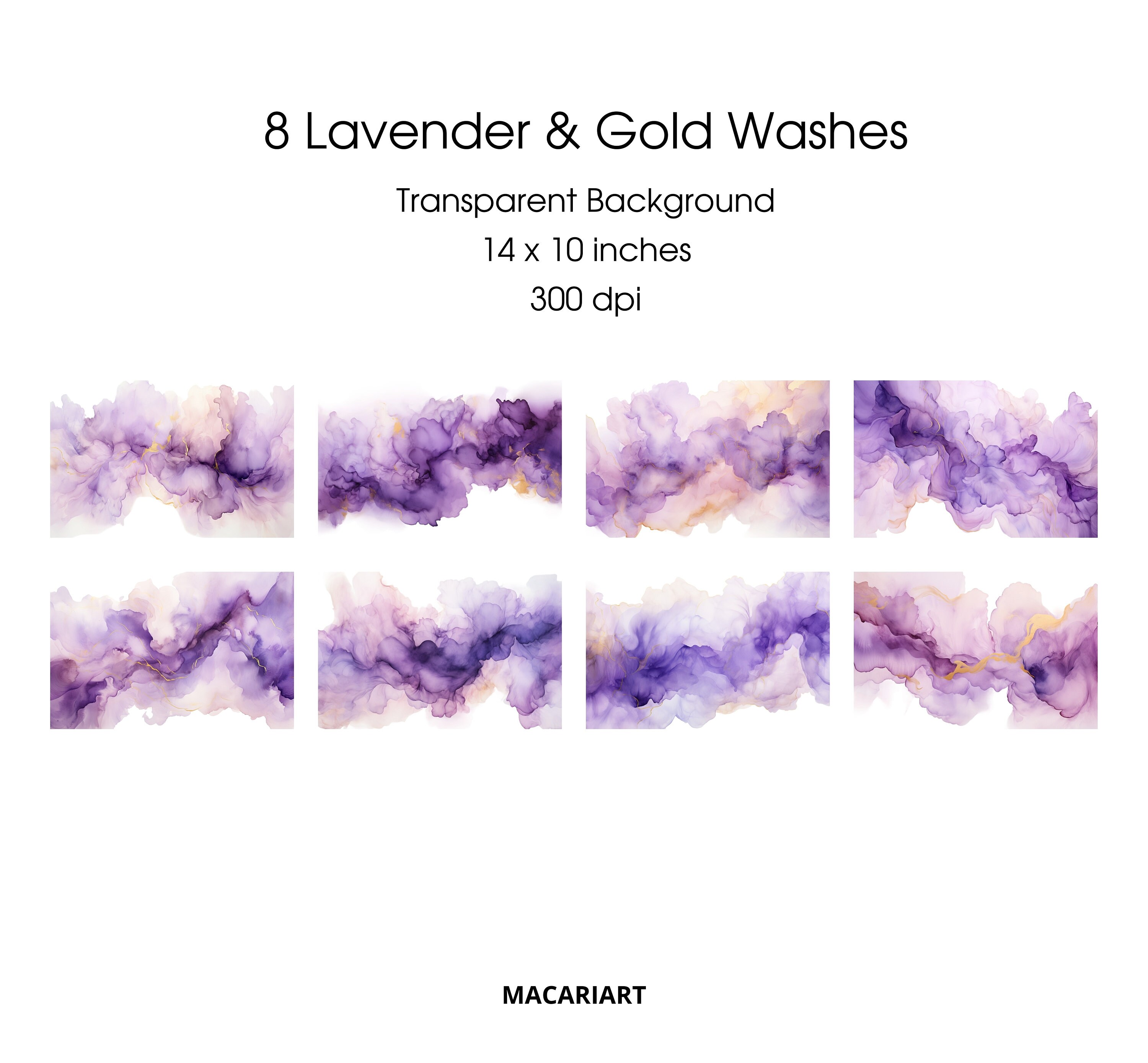 Purple Gold Watercolor Washes Clipart Lilac Texture Backgrounds ...