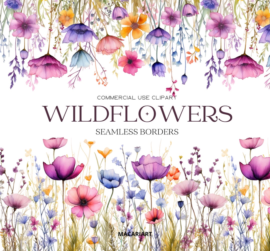 Wildflowers Borders Clipart Floral Watercolor Borders Flowers Seamless ...