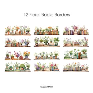Floral Book Border Clipart Watercolor Bookshelf Png Book With Flowers ...