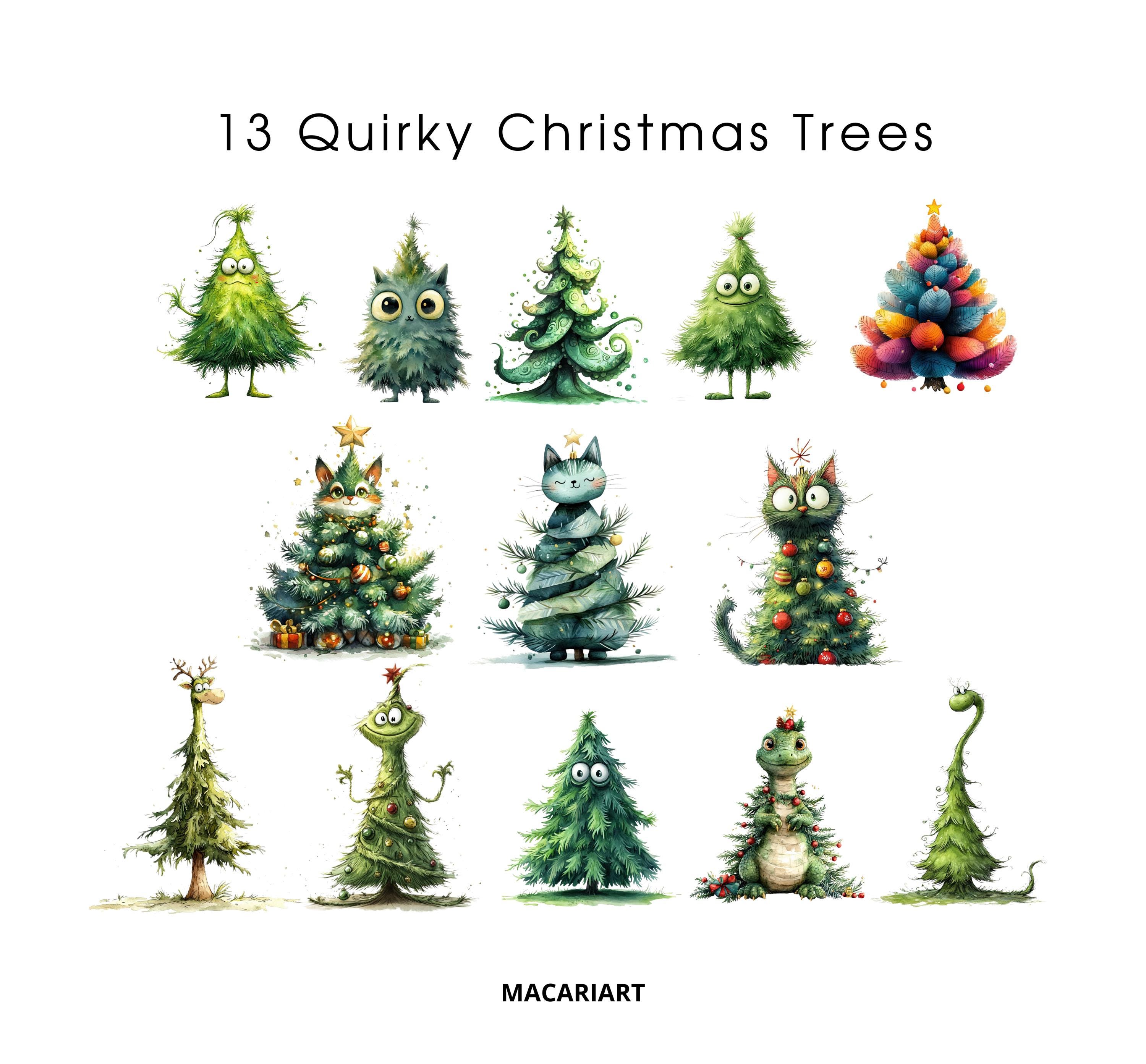Quirky Christmas Tree Clipart Xmas PNG Whimsical Christmas Trees Quirky ...