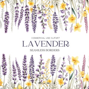 Lavender Borders Clipart Floral Watercolor Borders Wildflowers Seamless ...