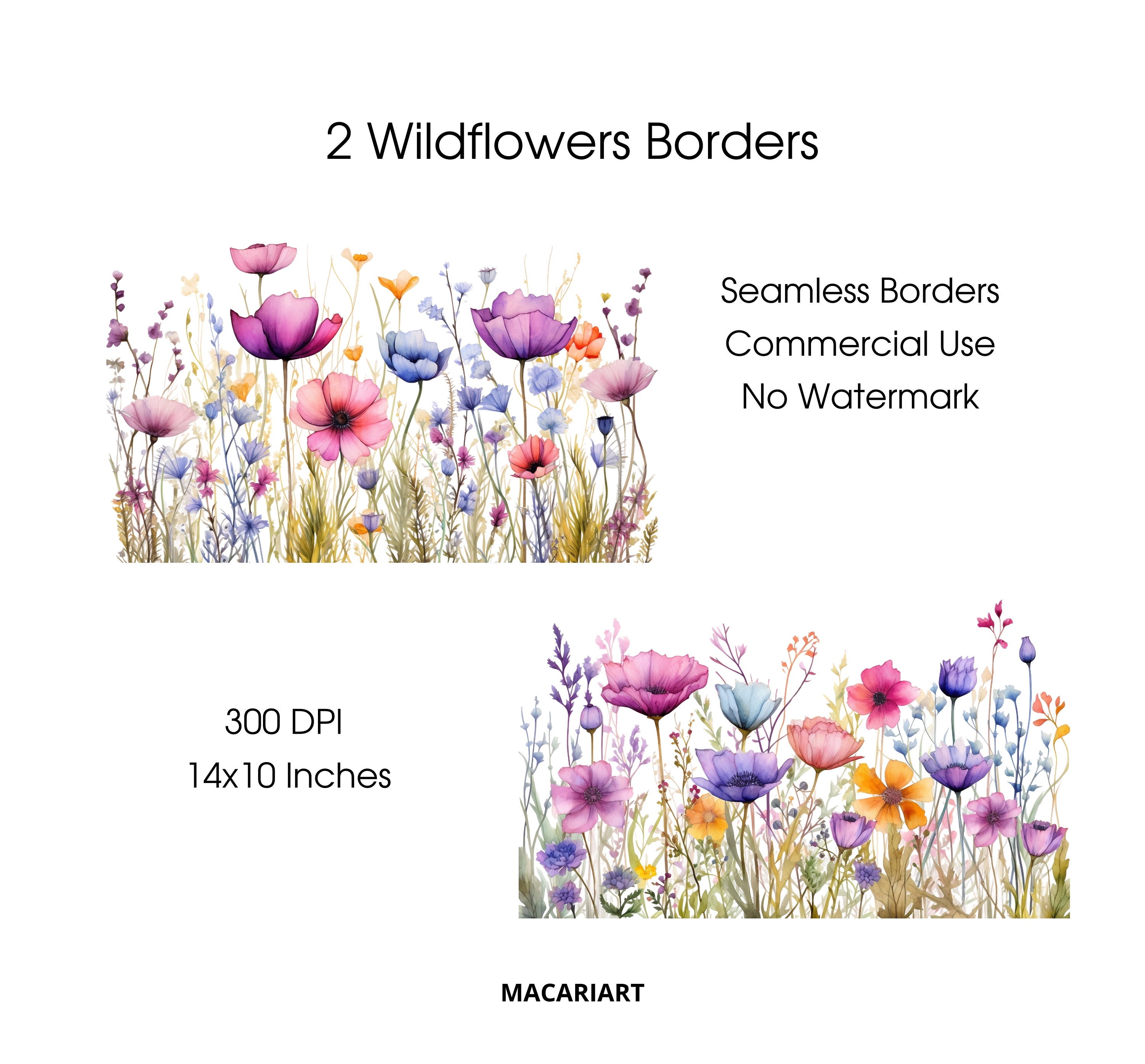 Wildflowers Borders Clipart Floral Watercolor Borders Flowers Seamless ...