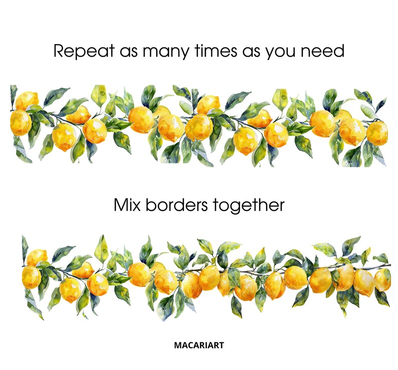 Lemon Garland Clipart Watercolor Fruit Border Citrus Clipart Lemon ...