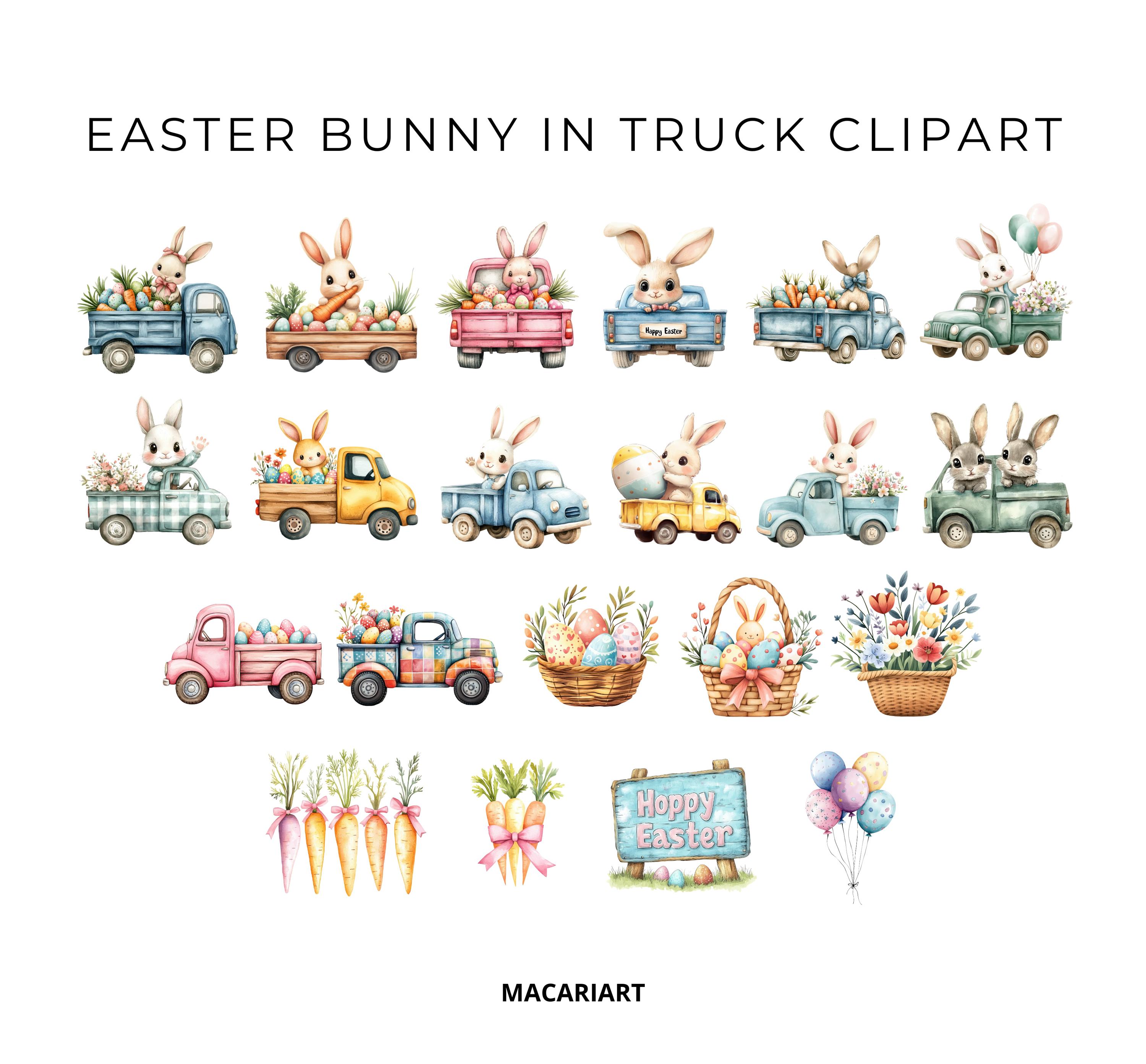 Easter Bunny Truck Clipart, Happy Easter Bunny Png, Floral Easter ...