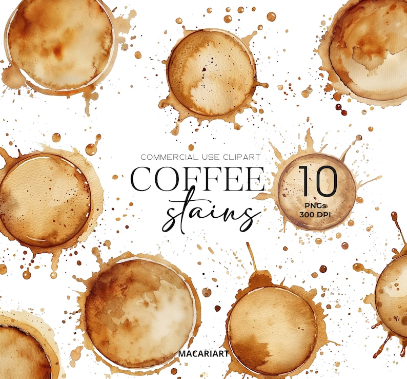 Coffee Stains Clipart Watercolor Coffee Ring Espresso Coffee Splashes ...