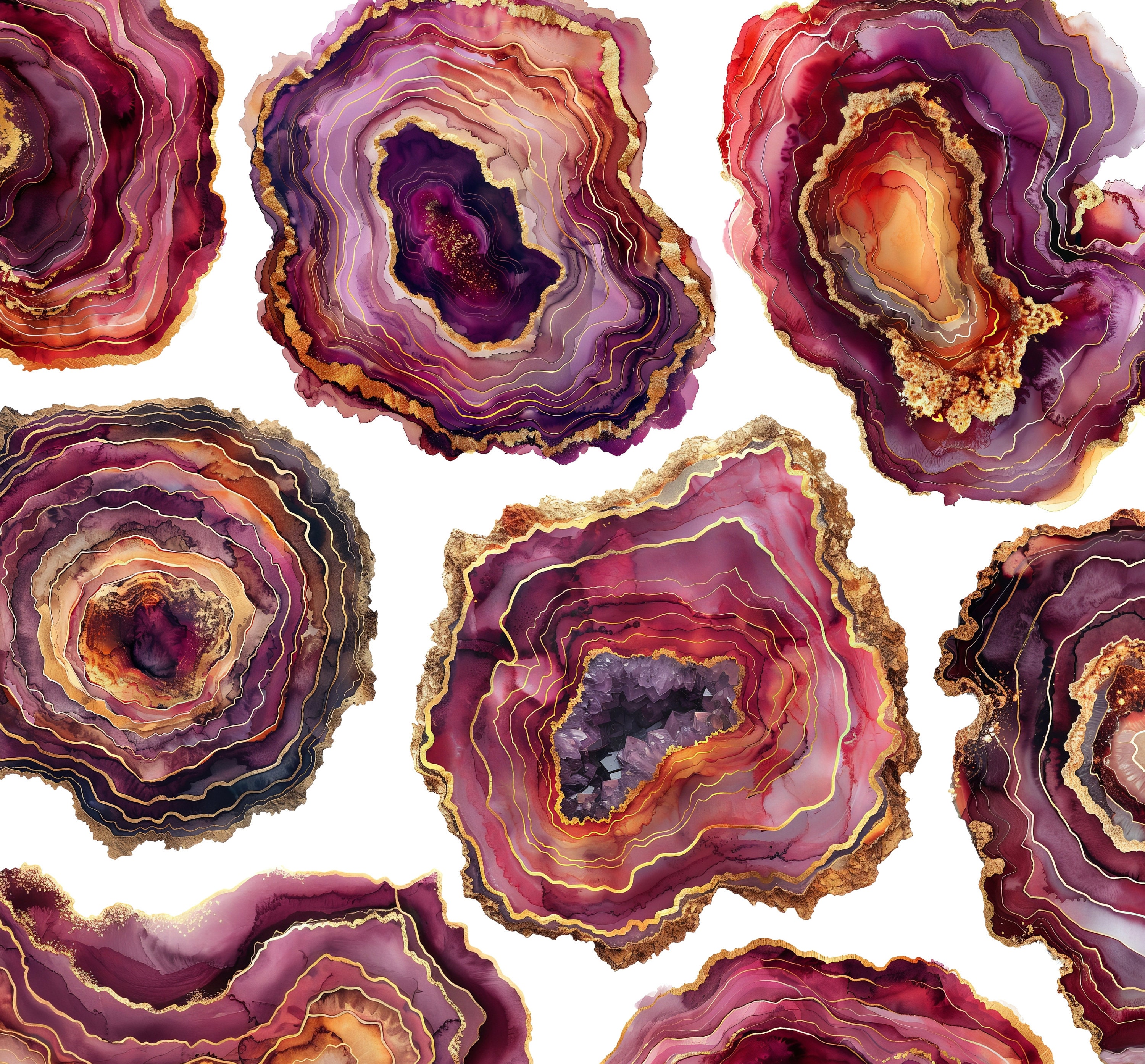 Red Agate Borders Clipart Gold Glitter Burgundy Marble Border Geode ...