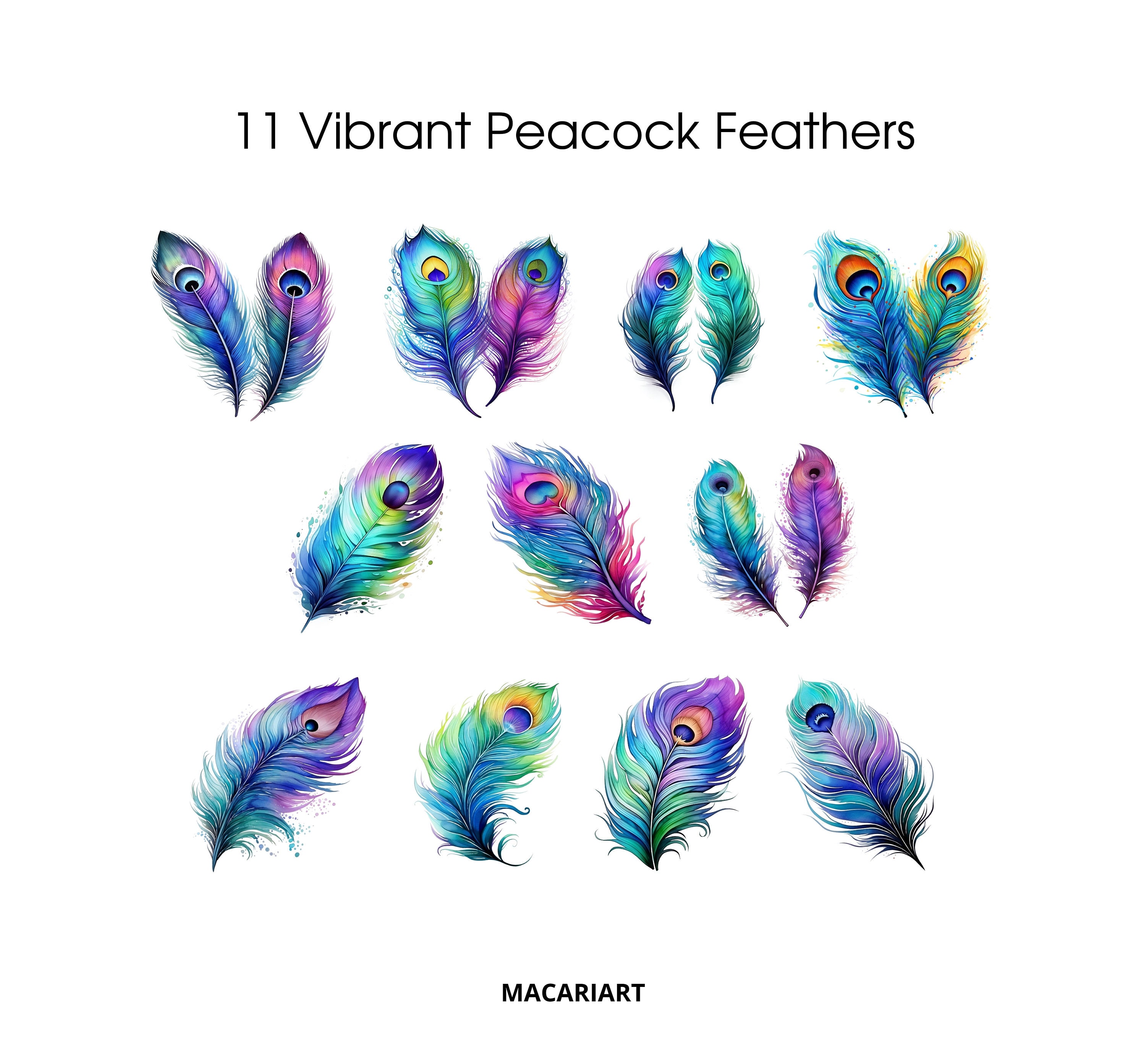 Peacock Feather Clipart Watercolor Colorful Feathers Bird Clip Art ...