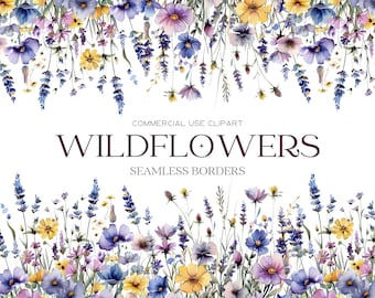 Blue Wildflowers Borders Clipart Floral Watercolor Borders Flowers ...