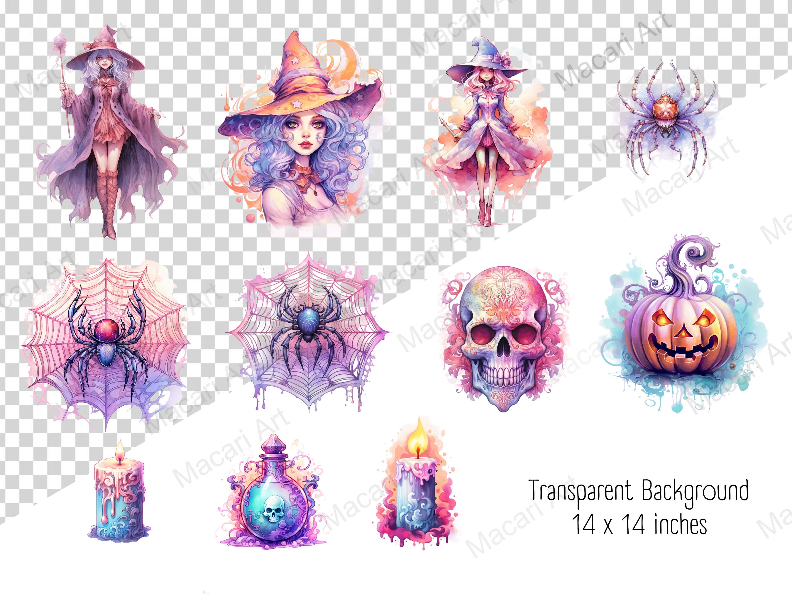 Pastel Halloween Clipart Cute Halloween Digital Watercolour Clipart ...