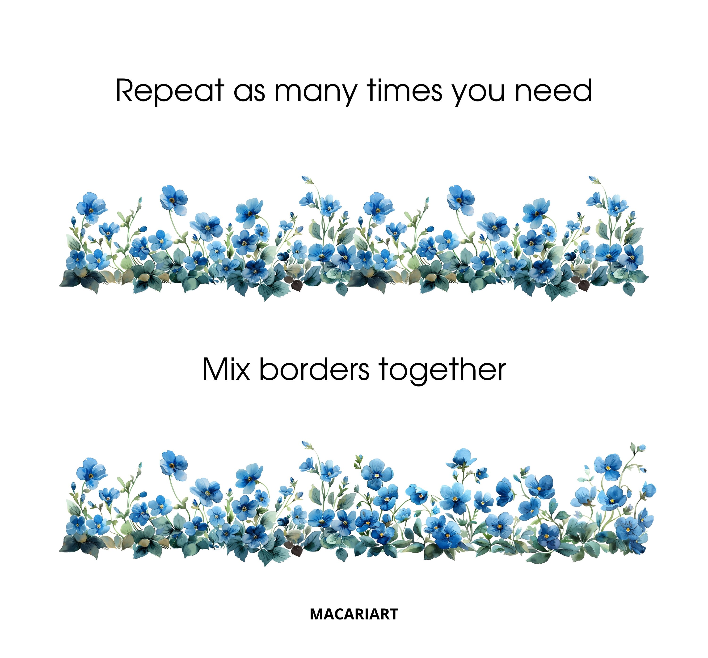 Blue Wildflowers Borders Clipart Floral Watercolor Borders Flowers ...