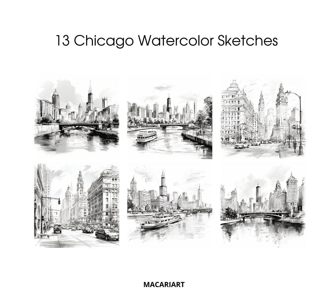Chicago Clipart Sketch Chicago Skyline USA Clipart Chicago Png Illinois ...