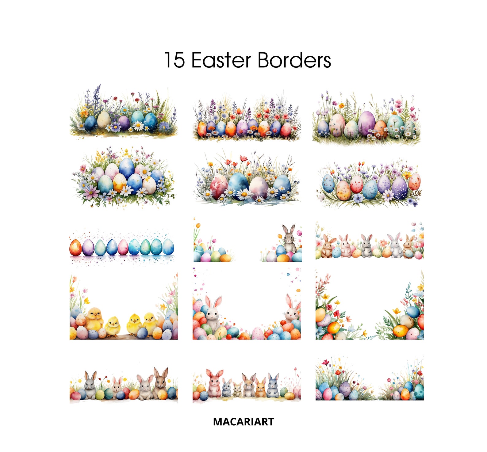 Easter Border Frames Watercolor Easter Clipart Easter Eggs Spring ...