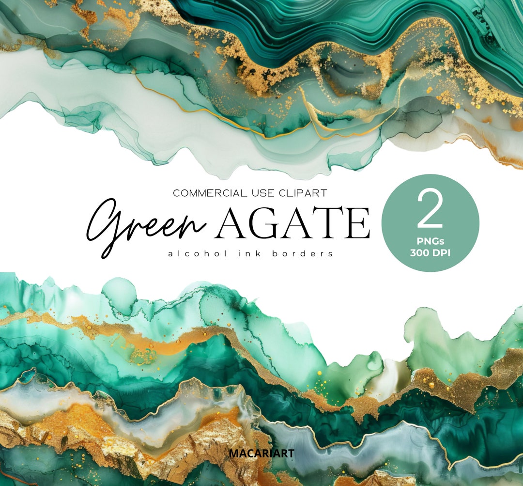 Green Agate Borders Clipart Watercolor Agate Slice Geode Clipart Gold ...