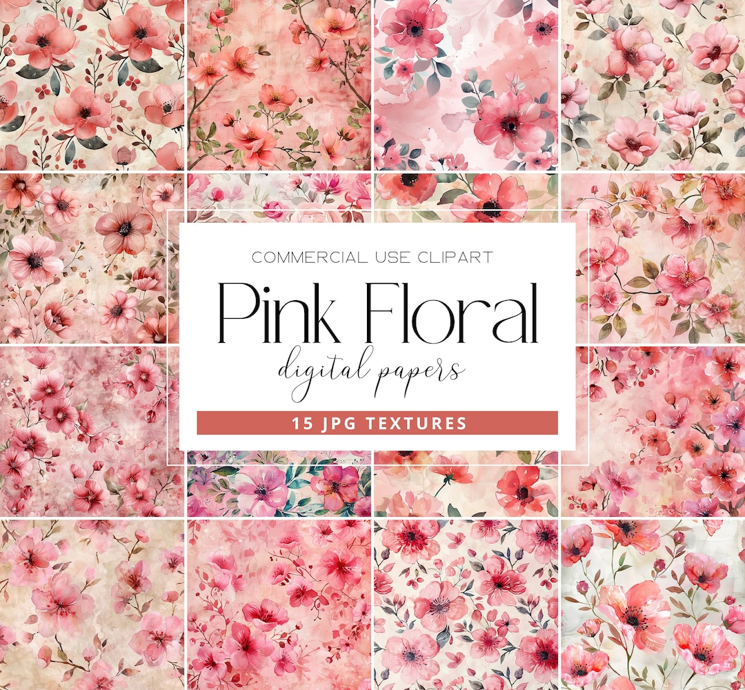 Pink Floral Digital Papers Watercolor Wildflowers Printable Papers Pack ...