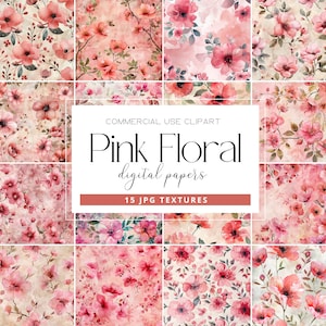 Pink Floral Digital Papers Watercolor Wildflowers Printable Papers Pack ...