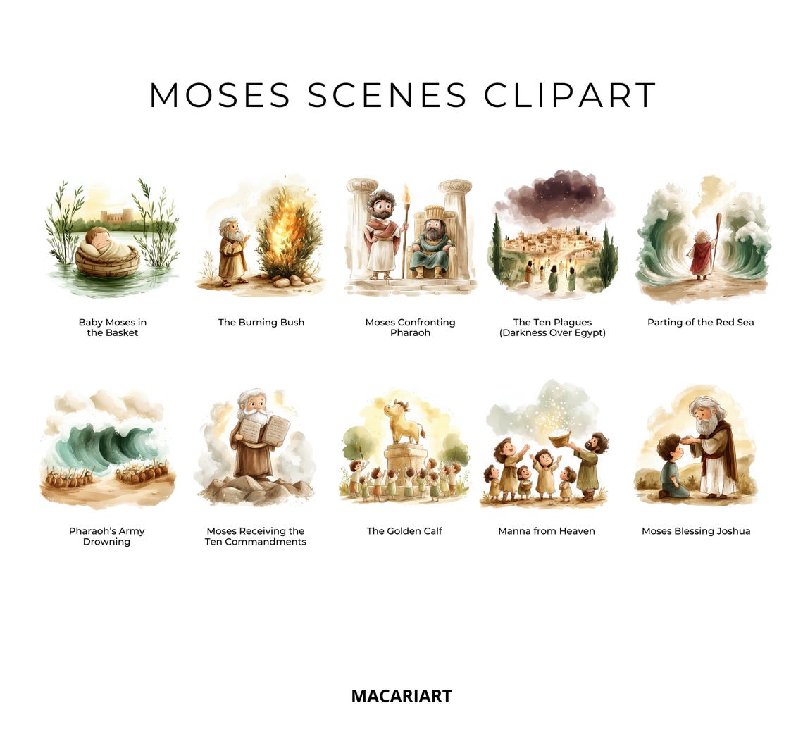Moses Clipart, Biblical Scenes Clipart, Kids Bible Study Clipart, Bible ...