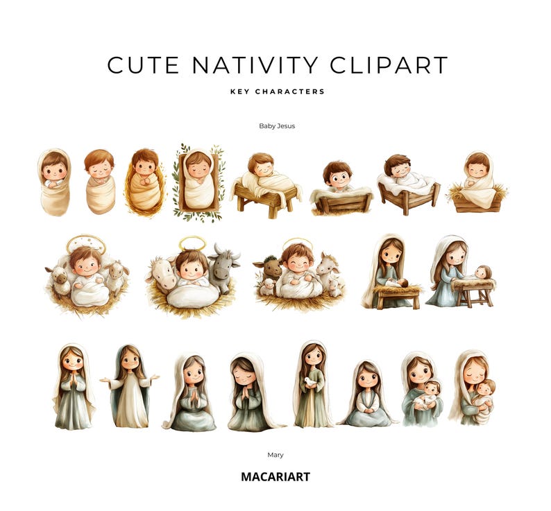 Cute Nativity Scene Clipart, Watercolor Christmas Jesus Birth, Baby ...