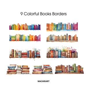 Watercolor Book Border Clipart Bookshelf Png Book Graphics Reading ...
