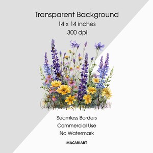 Wildflowers Borders Clipart Floral Watercolor Borders Lavender Flowers ...