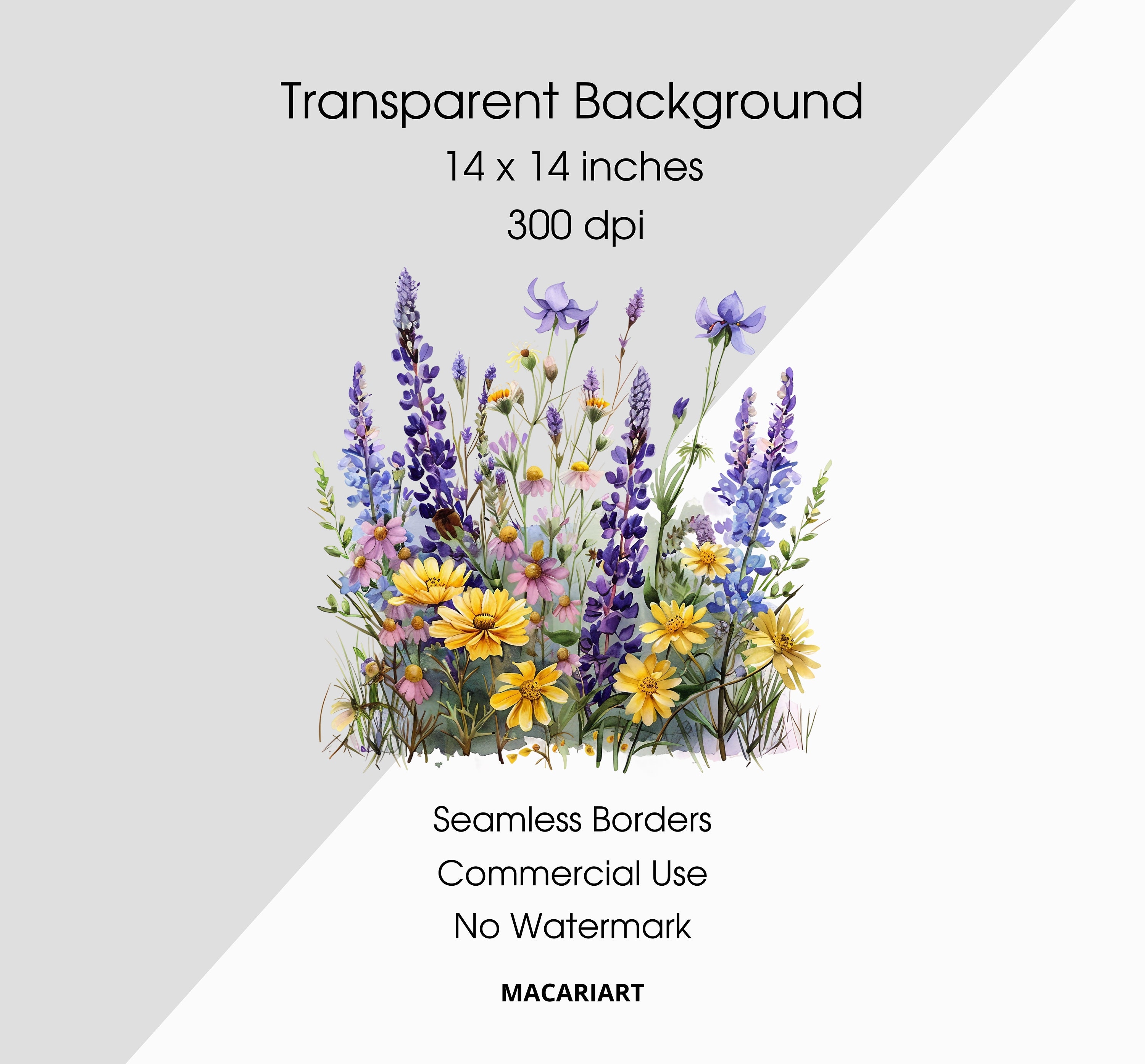 Wildflowers Borders Clipart Floral Watercolor Borders Lavender Flowers ...