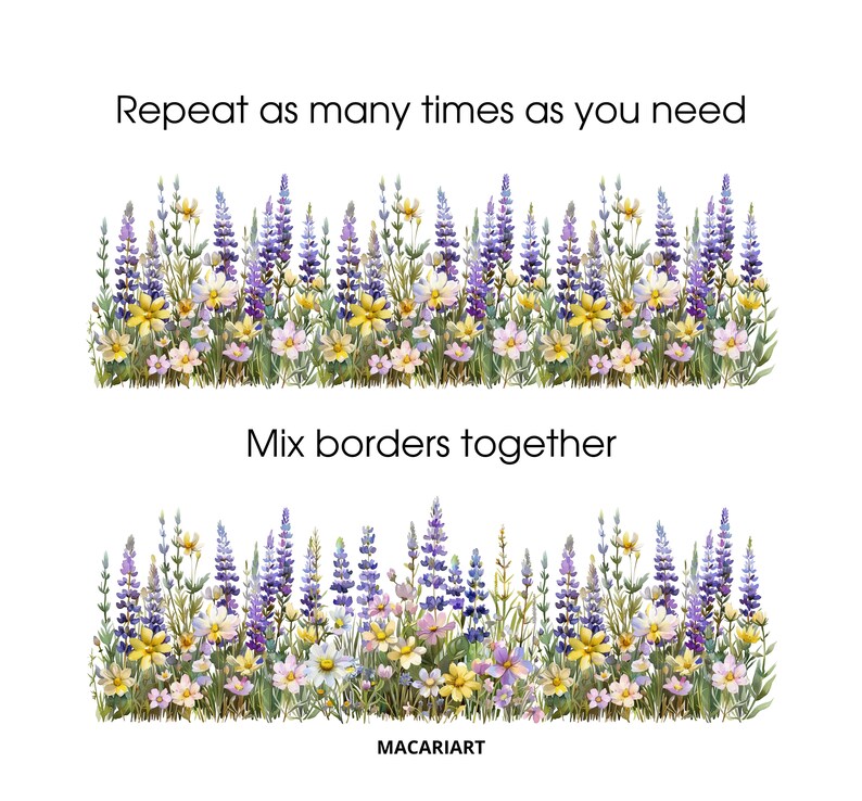 Wildflowers Borders Clipart Floral Watercolor Border Flowers Border ...