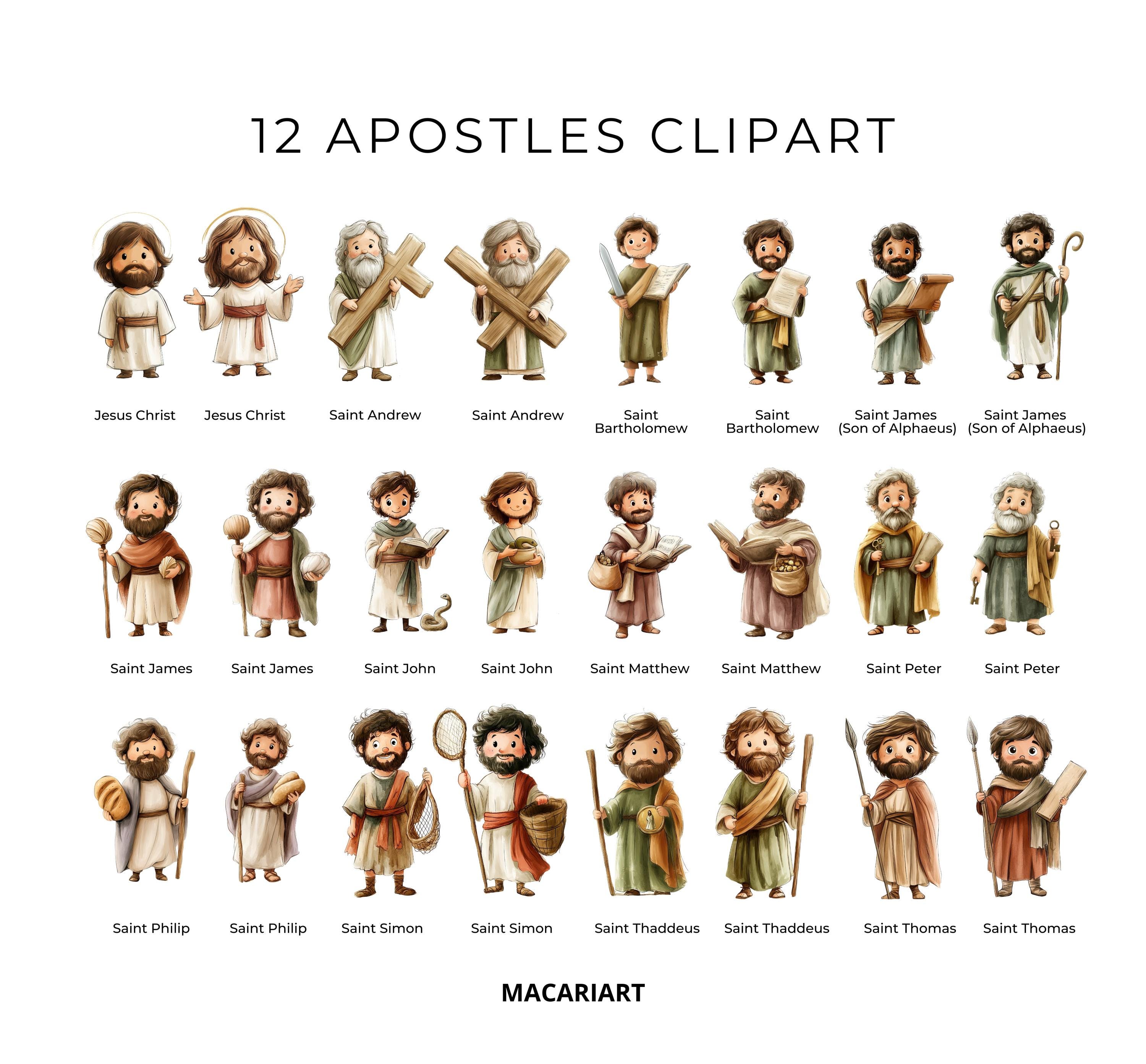12 Apostles Clipart, Jesus and 12 Disciples, Bible Characters, New ...