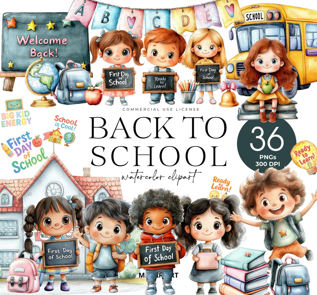 Back to School Clipart, Cute Kids School Png, School Supplies, First ...