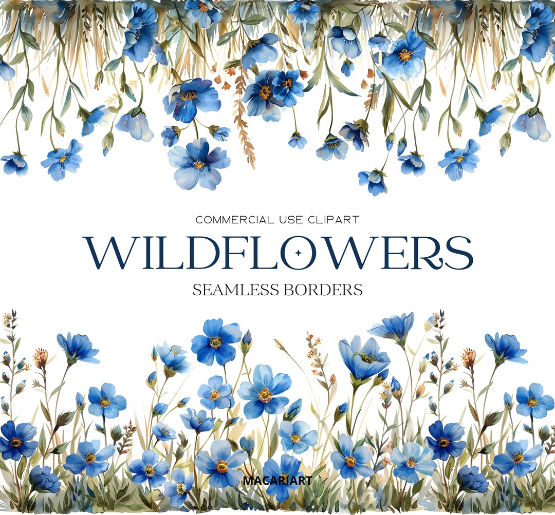 Blue Wildflowers Borders Clipart Floral Watercolor Borders Flowers ...