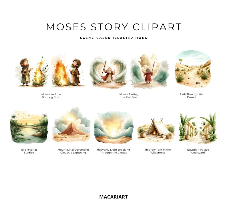 Moses Clipart, Biblical Scenes Clipart, Old Testament Clipart, Kids ...
