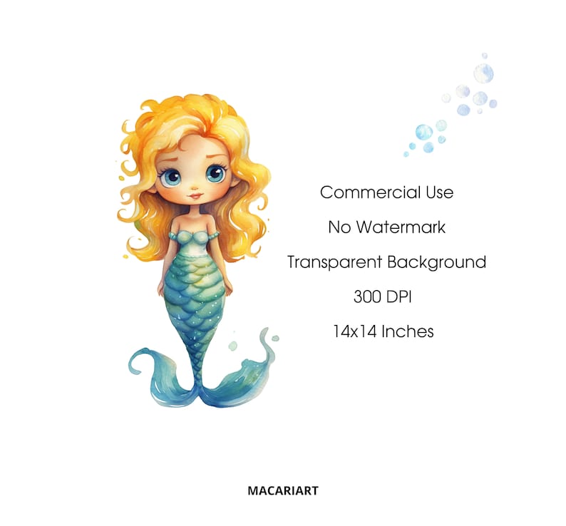 Mermaid Watercolor Clipart Pack, Mermaid Png, Little Mermaid Clipart ...